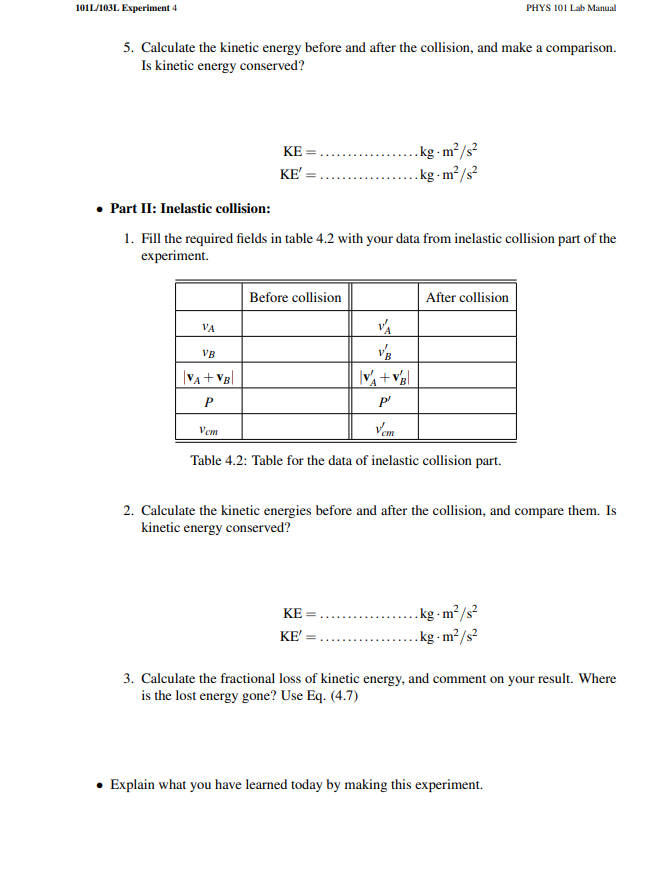 Solved 101L - Exp4 Sheet1 TWO DIMENSIONAL COLLISIONS : | Chegg.com