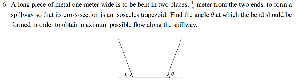 Solved 6. A long piece of metal one meter wide is to be bent | Chegg.com