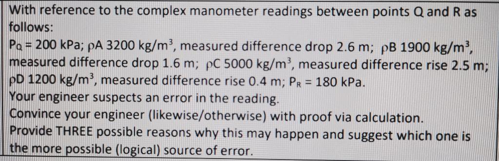 Solved With reference to the complex manometer readings | Chegg.com