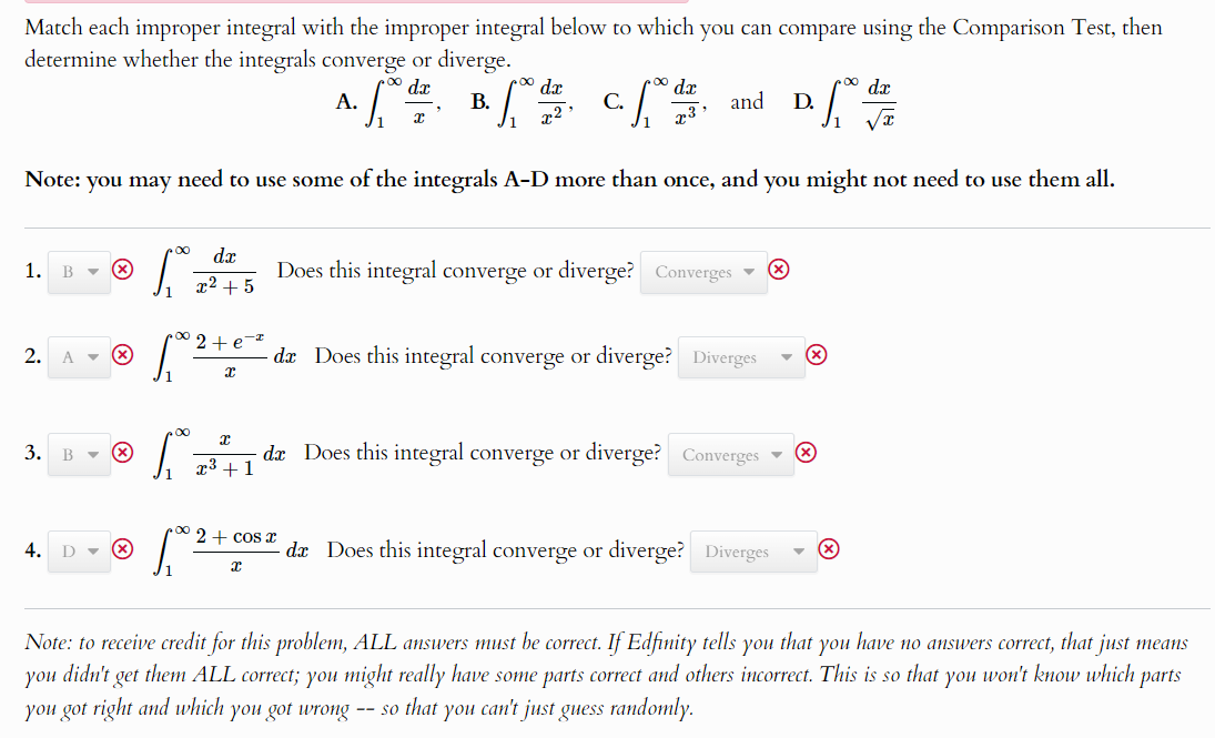 Solved Match each improper integral below to which you can | Chegg.com