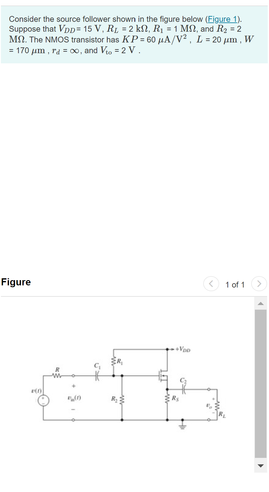 Solved Consider the source follower shown in the figure | Chegg.com