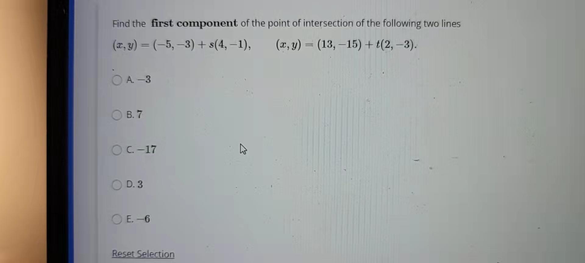 Solved Find the first component of the point of intersection | Chegg.com