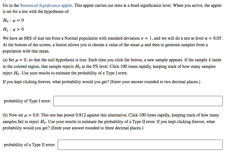 Solved Go to the Statistical Significance applet. This | Chegg.com