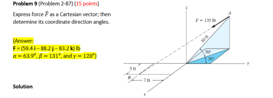 Solved Problem 9 (Problem 2-87) (15 ﻿points)Express force | Chegg.com