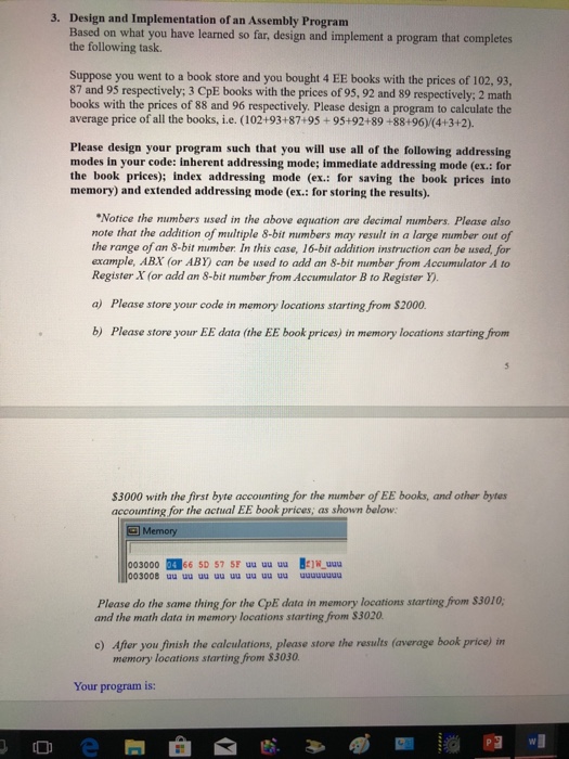 Solved 3. Design and Implementation of an Assembly Program | Chegg.com
