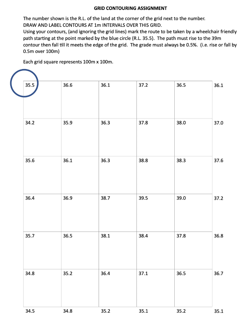 Solved GRID CONTOURING ASSIGNMENT The number shown is the | Chegg.com
