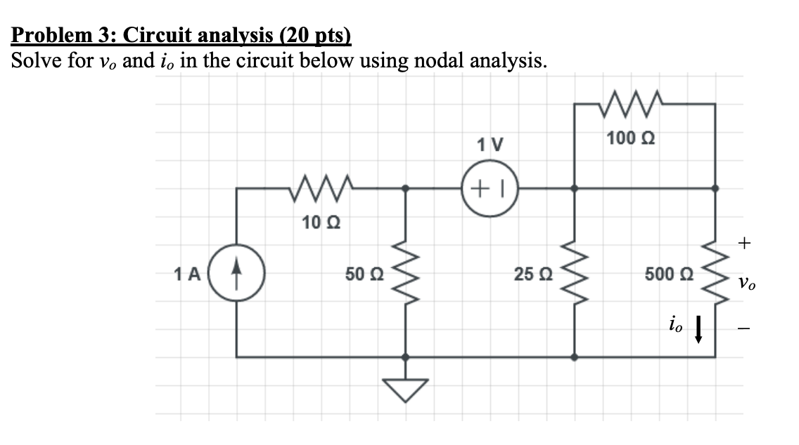 Solved Problem 3: Circuit analysis ( 20pts) Solve for vo and | Chegg.com