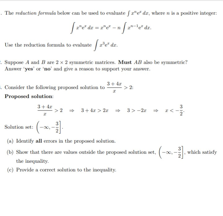 Solved The reduction formula below can be used to evaluate / | Chegg.com