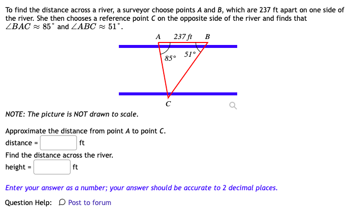 Solved To find the distance across a river, a surveyor | Chegg.com
