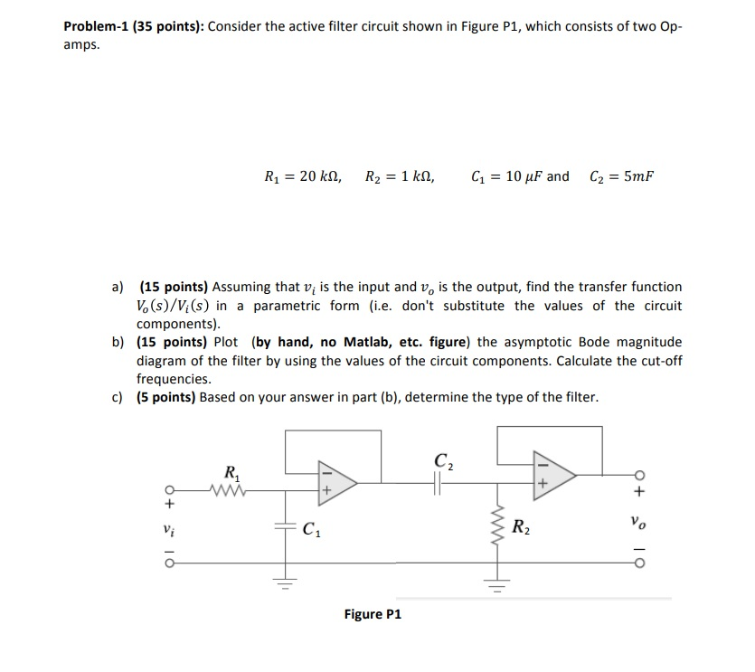 Solved Problem-1 (35 points): Consider the active filter | Chegg.com