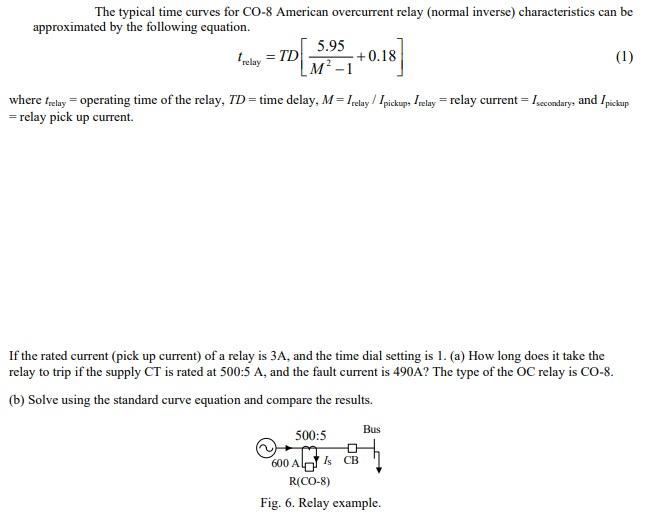 Solved The typical time curves for CO-8 American overcurrent | Chegg.com