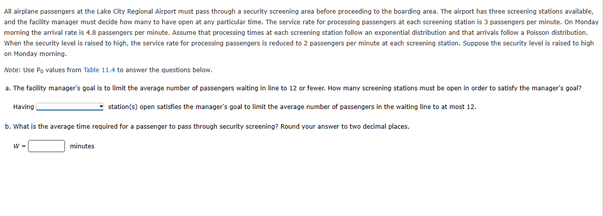 TABLE 11.4 VALUES OF P0 FOR MULTIPLE-SERVER WAITING | Chegg.com