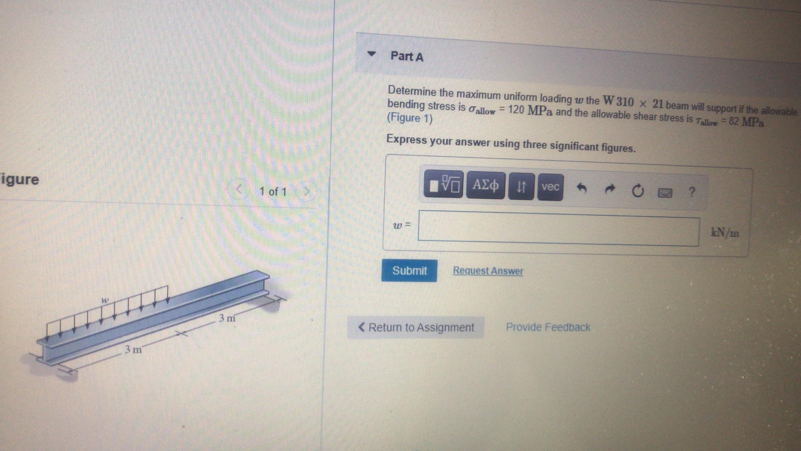 Solved Part A Determine the maximum uniform loading w the W | Chegg.com