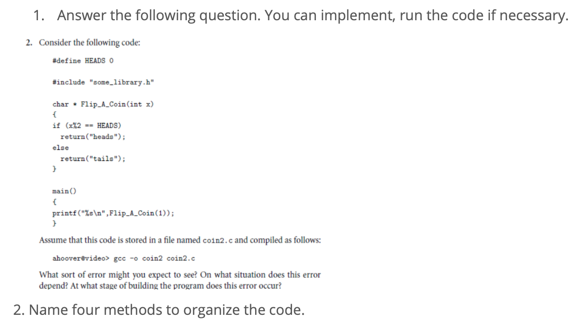 Solved 1. Answer the following question. You can implement, | Chegg.com