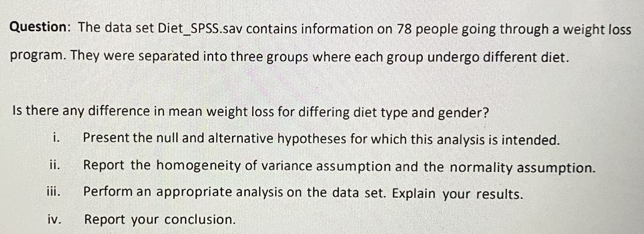 Question: The data set Diet_SPSS.sav contains | Chegg.com