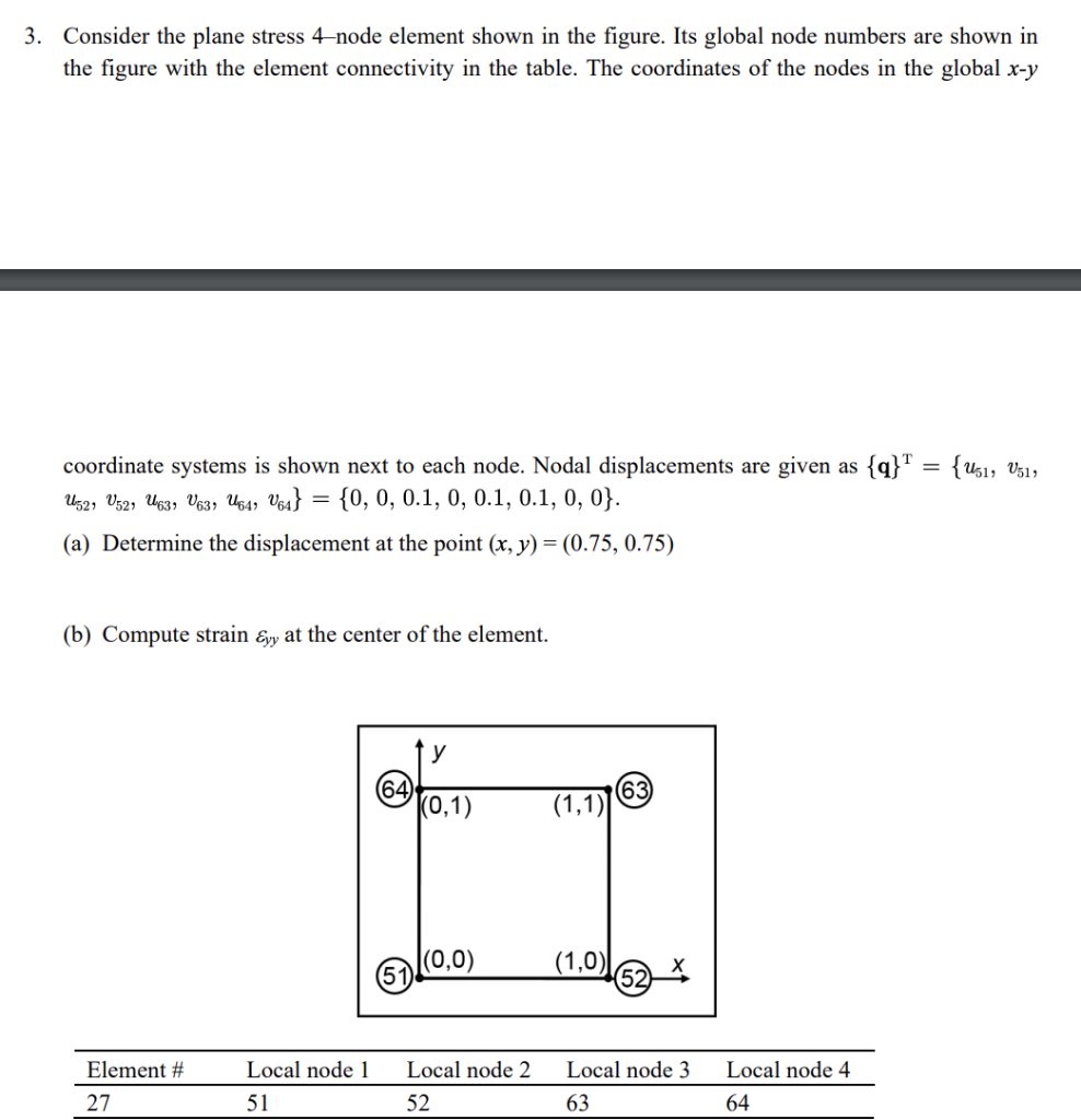 Consider the plane stress 4–node element shown in the | Chegg.com