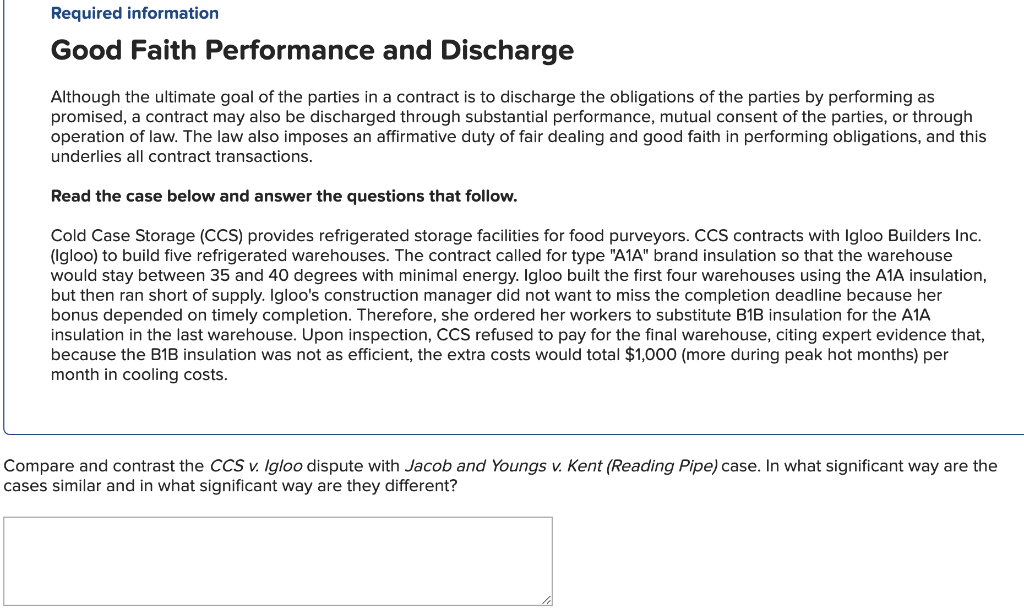 Solved Required information Good Faith Performance and | Chegg.com