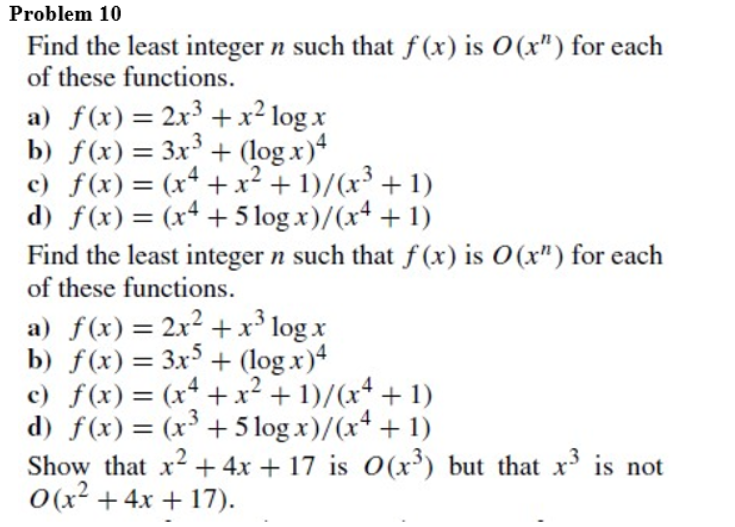 Solved Problem 10 Find the least integer n such that f(x) is | Chegg.com
