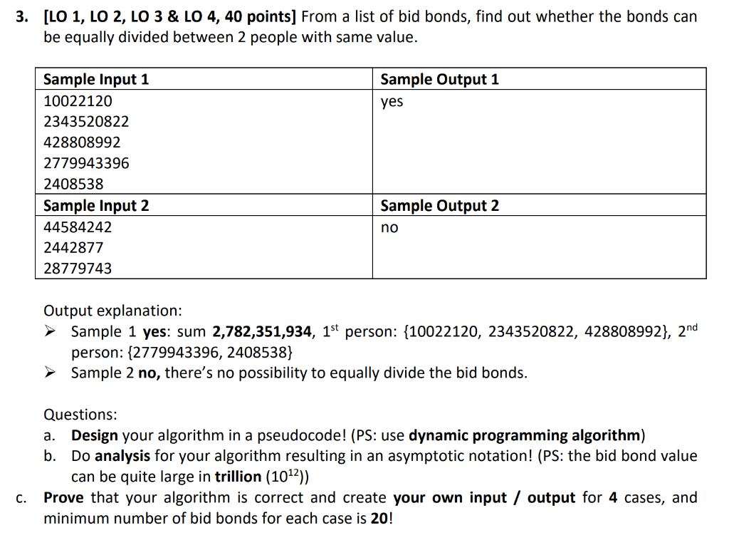 Solved 3. [LO 1, LO 2, LO 3 & LO 4, 40 points] From a list | Chegg.com