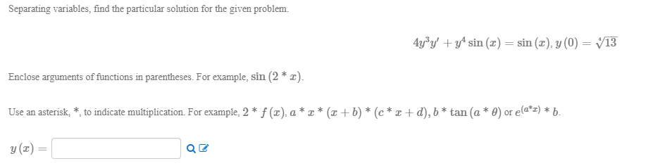 Solved Separating variables, find the particular solution | Chegg.com