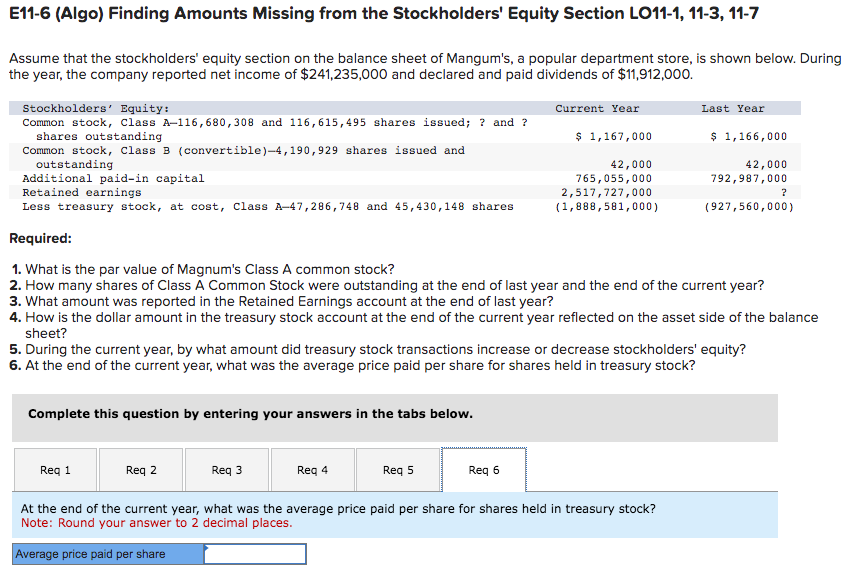 Solved E11-6 (Algo) Finding Amounts Missing from the | Chegg.com