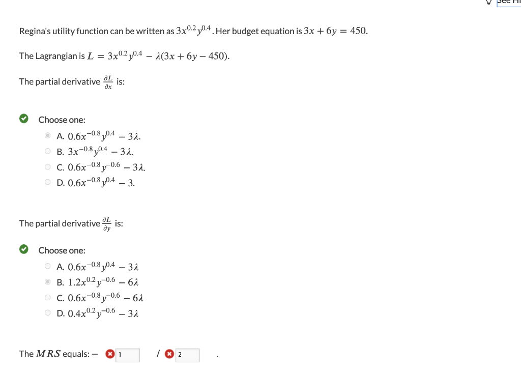 Solved please only solve the MRS for the equation, the | Chegg.com