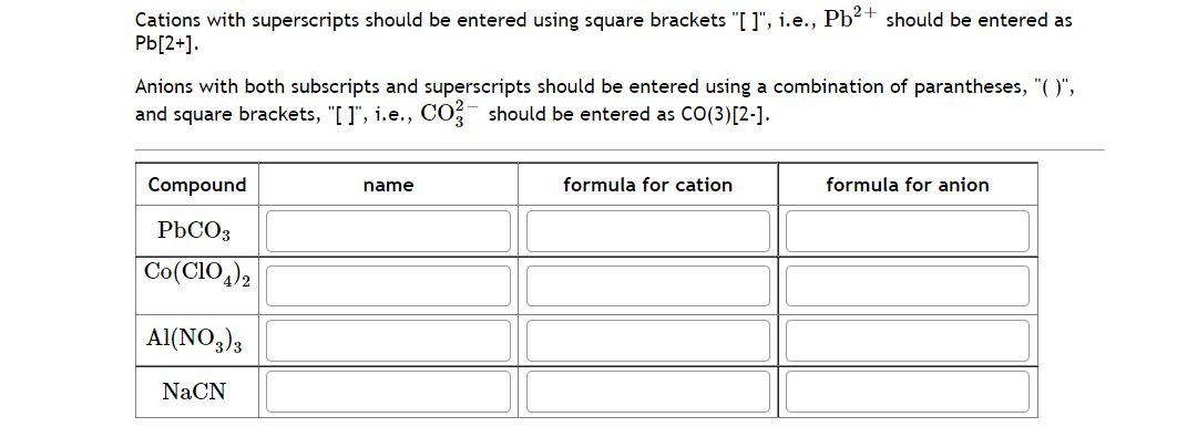 Solved Cations with superscripts should be entered using | Chegg.com