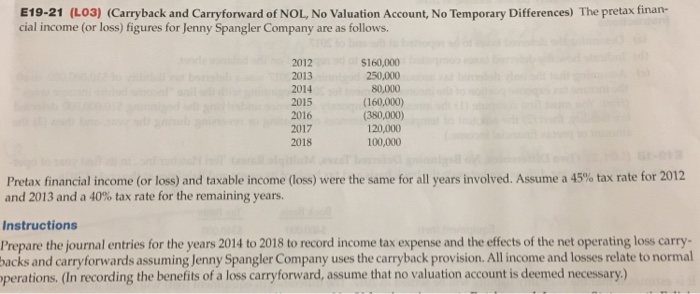 Solved E 19-21 (L03) (Carry back and Carryforward of NOL, No | Chegg.com