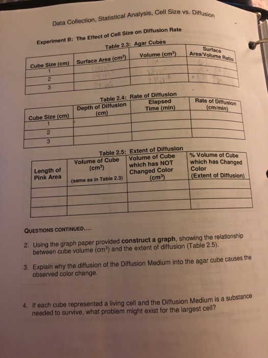 Solved Data Collection, Statistical Analysis, Cell Size vs. | Chegg.com