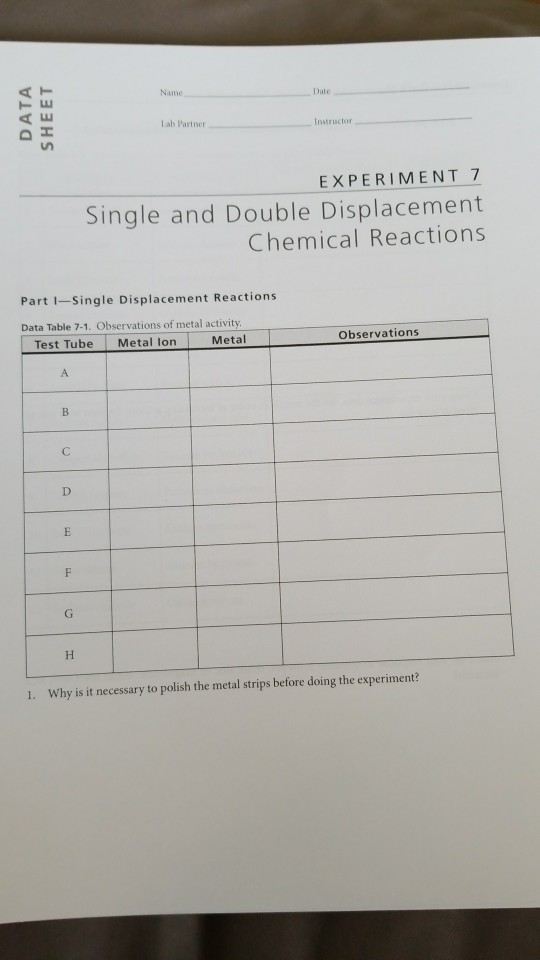 Solved: Single And Double Displacement Chemical Reactions ... | Chegg.com