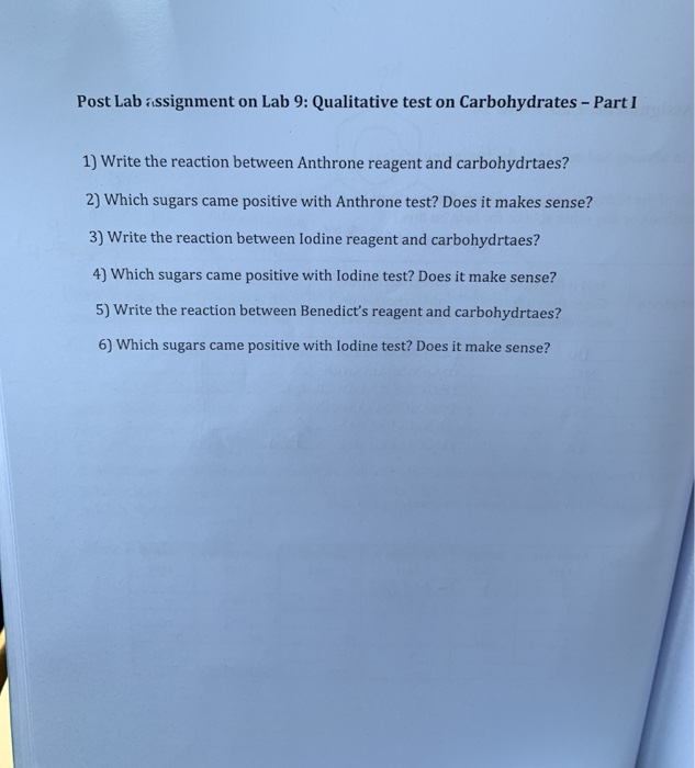Solved Post Lab assignment on Lab 9: Qualitative test on | Chegg.com