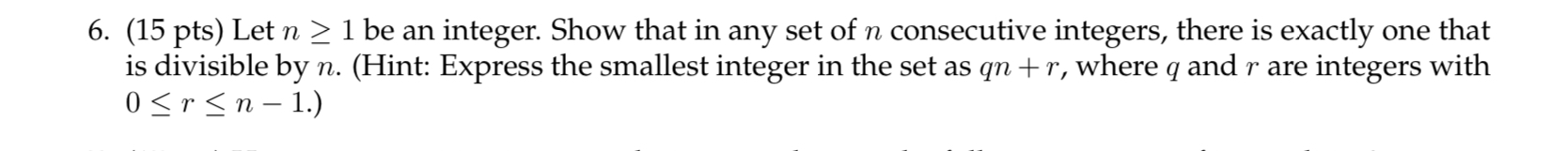 Solved 6. (15 pts) Let n≥1 be an integer. Show that in any | Chegg.com