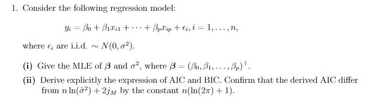 1. Consider the following regression model: | Chegg.com