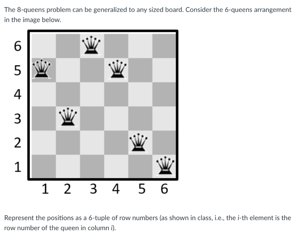 Solved The 8-queens problem can be generalized to any sized | Chegg.com