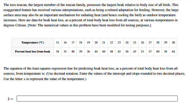 Solved The toco toucan, the largest member of the toucan | Chegg.com
