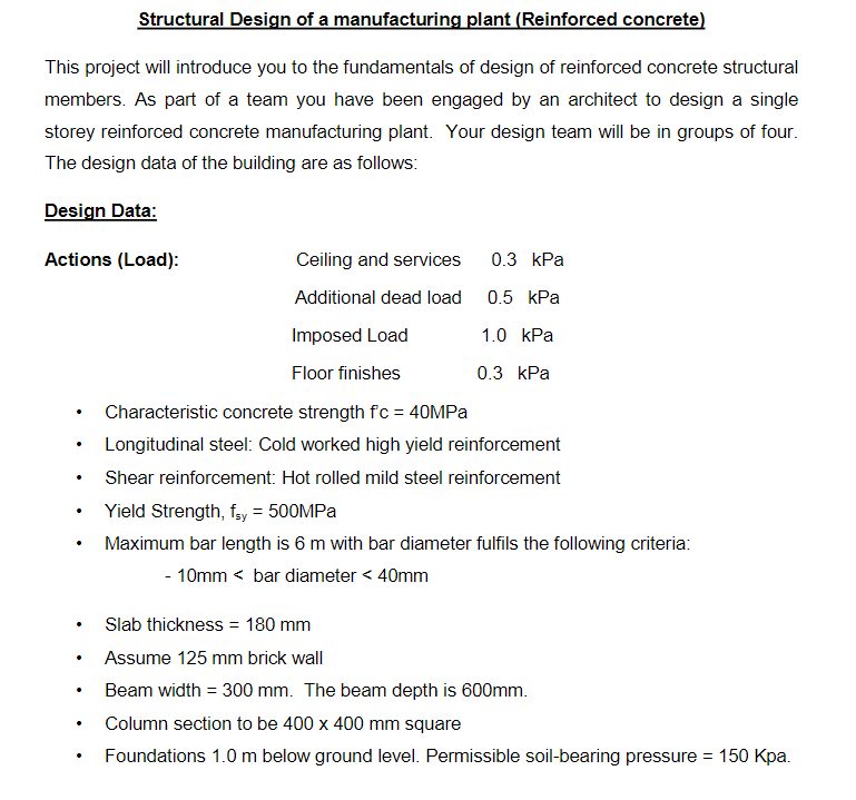 Solved Structural Design of a manufacturing plant | Chegg.com
