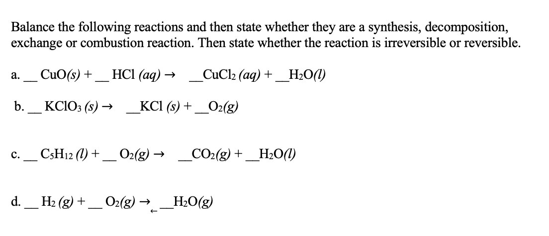 Solved Balance the following reactions and then state | Chegg.com
