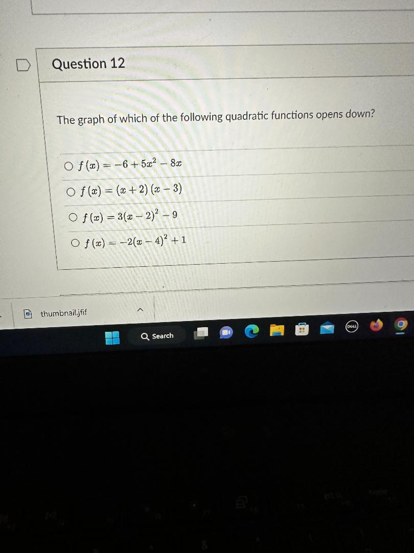 Solved The graph of which of the following quadratic | Chegg.com