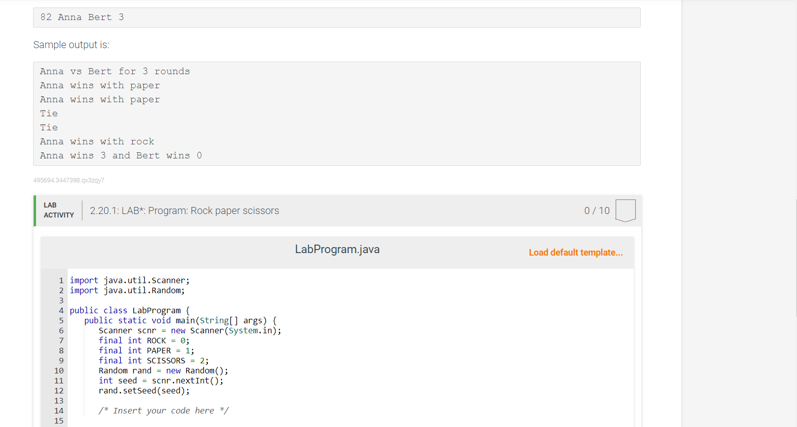 Solved 2.20 LAB*: Program: Rock paper scissors Program | Chegg.com