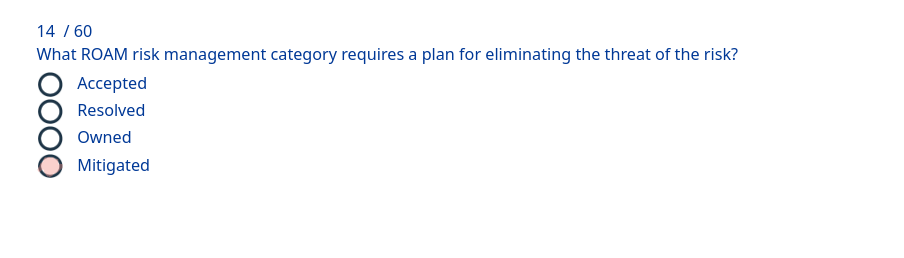 Solved What ROAM risk management category requires a plan | Chegg.com