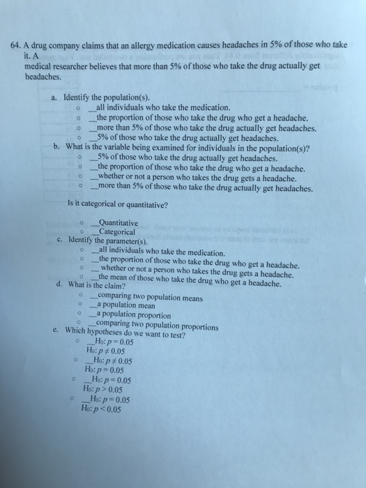 Solved 64. A drug company claims that an allergy medication | Chegg.com