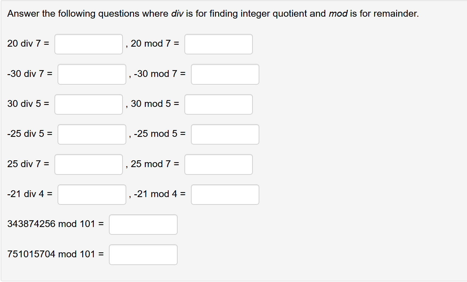 Solved Answer the following questions where div is for | Chegg.com