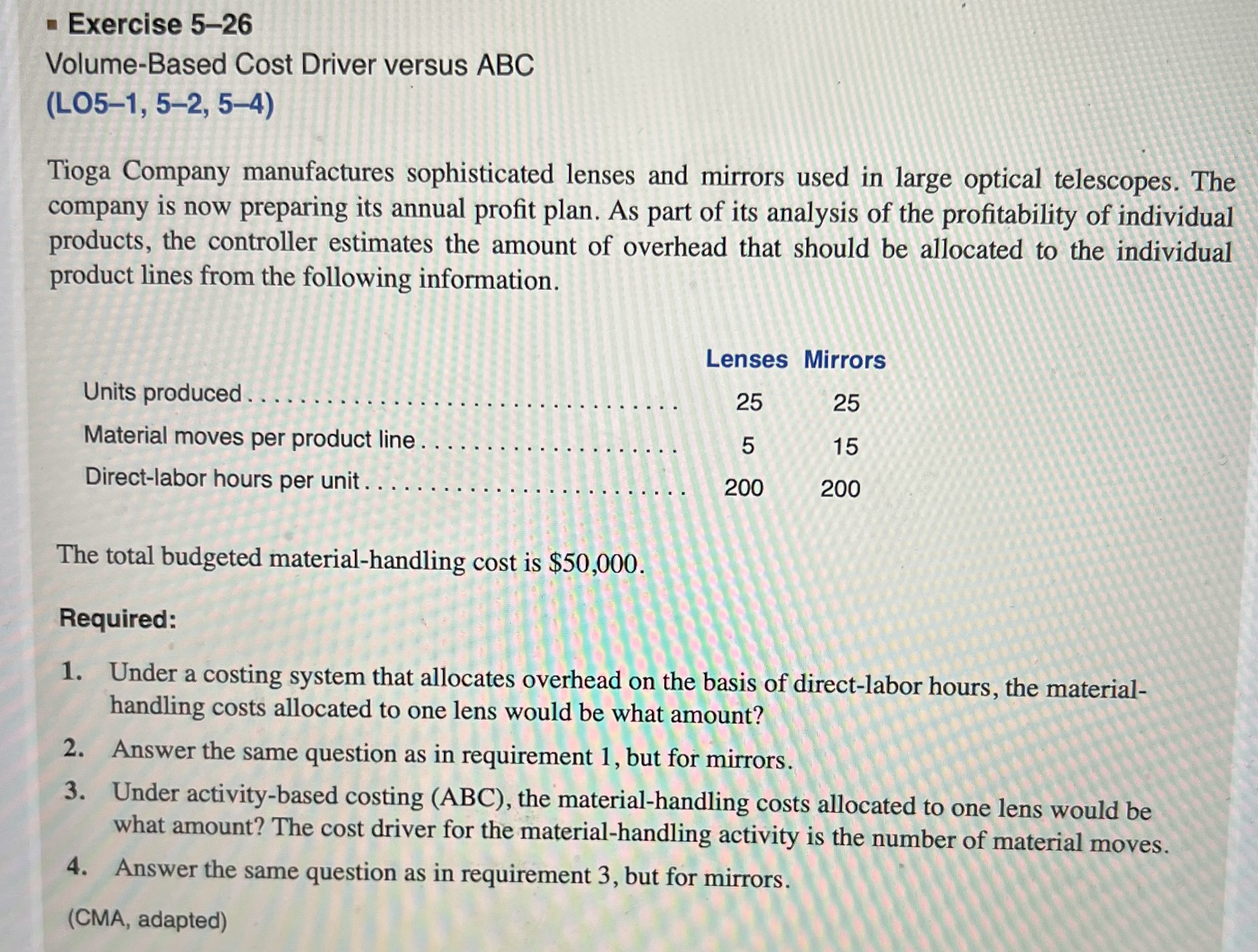 Solved Volume-Based Cost Driver versus ABC (LO5−1,5−2,5−4) | Chegg.com