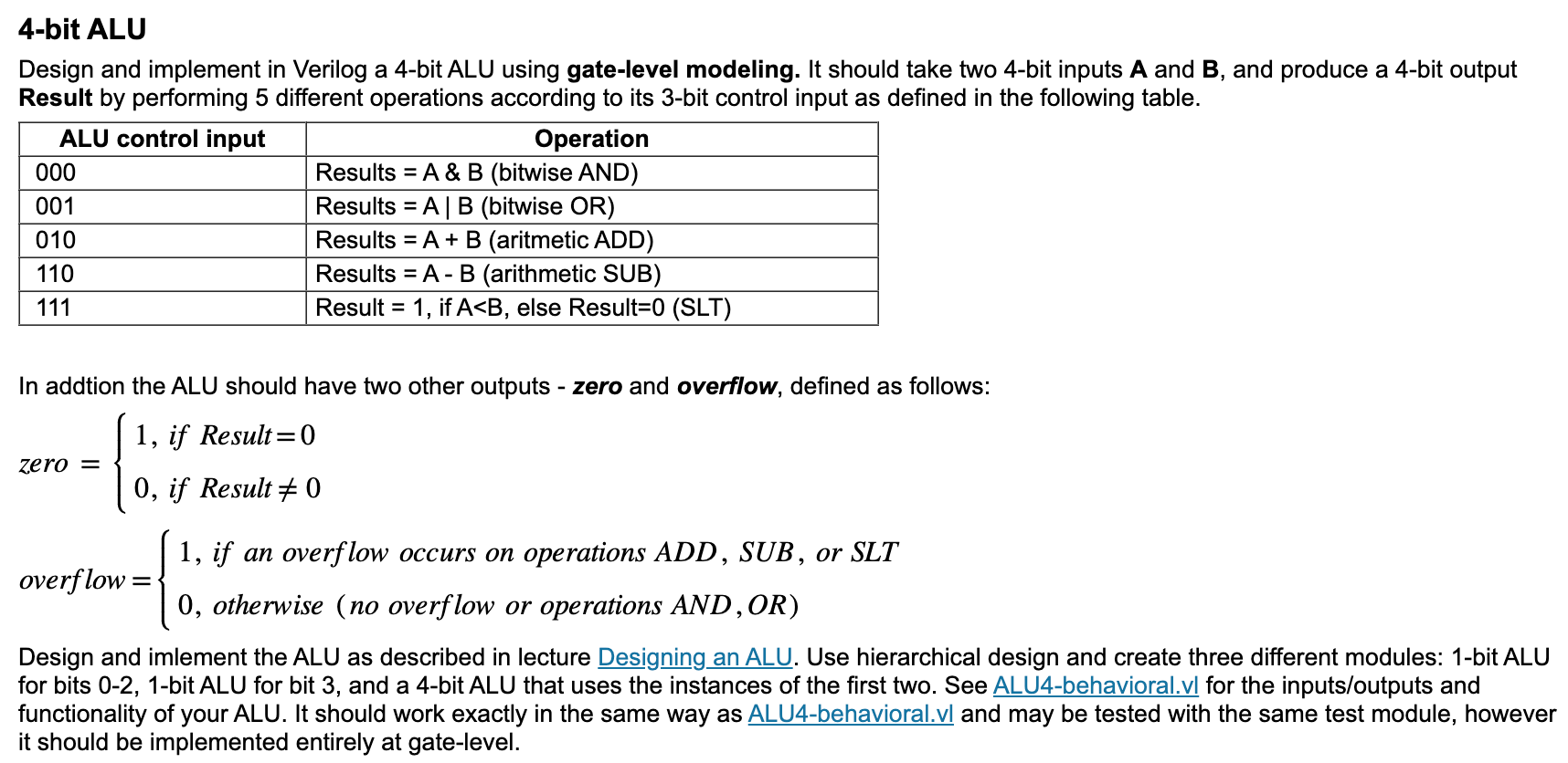 Solved Design and implement in Verilog a 4-bit ALU using | Chegg.com