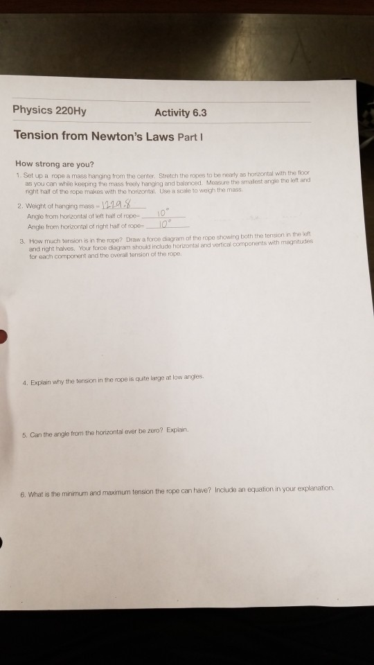 Solved Physics 220Hy Activity 6.3 Tension from Newton's Laws | Chegg.com