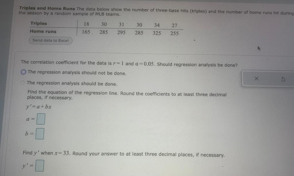 Solved Triples and Home Runs The data below show the number | Chegg.com