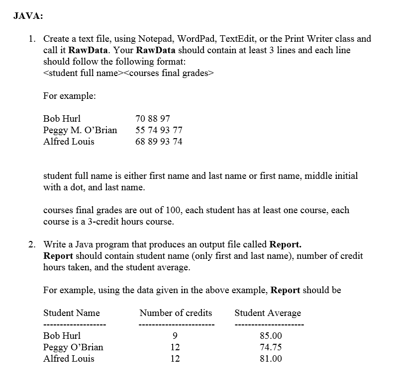 Solved JAVA: Create a text file, using Notepad, WordPad, | Chegg.com