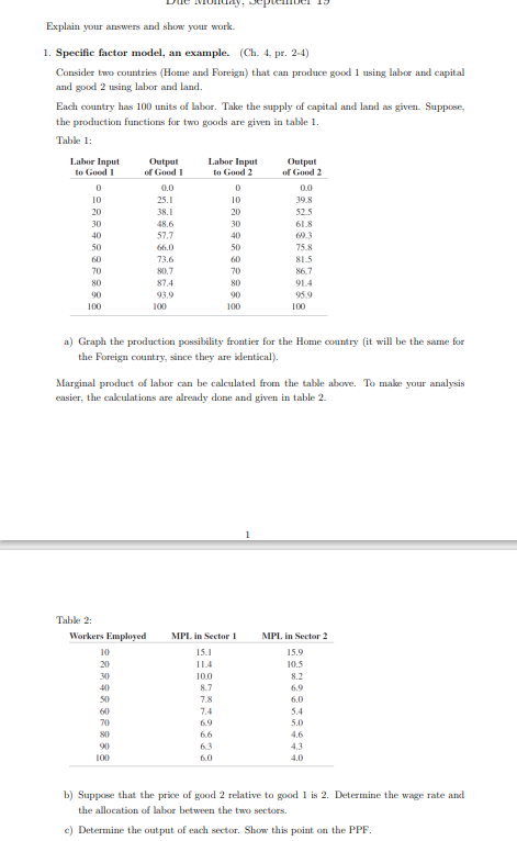 Explain your answers and show your work- 1. Specific | Chegg.com