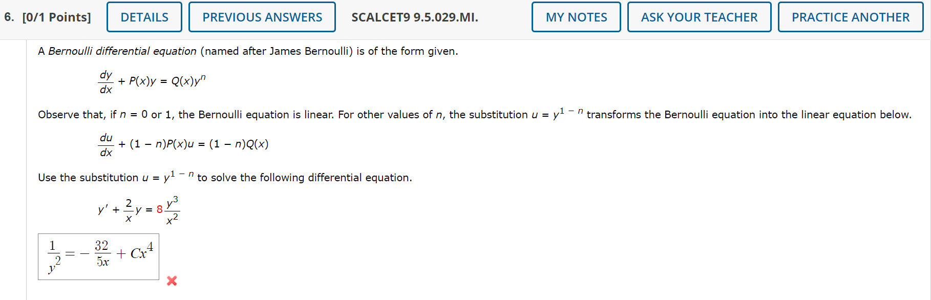 Solved A Bernoulli differential equation (named after James | Chegg.com