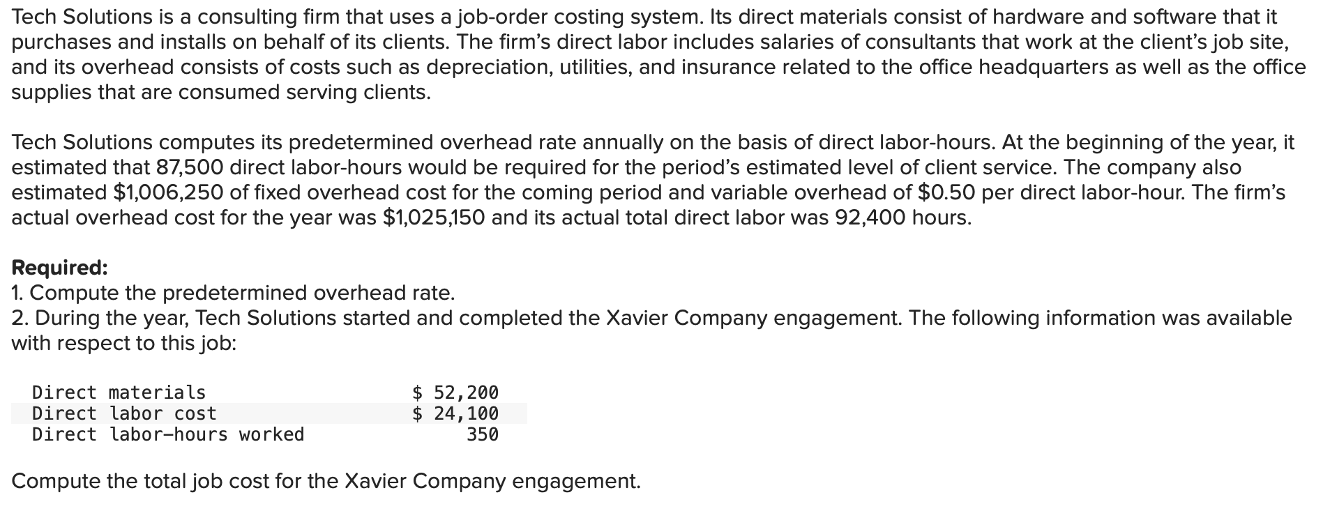 Solved Tech Solutions is a consulting firm that uses a | Chegg.com